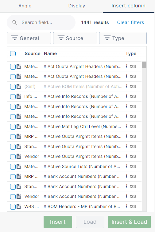 Field chooser – Angles SAP