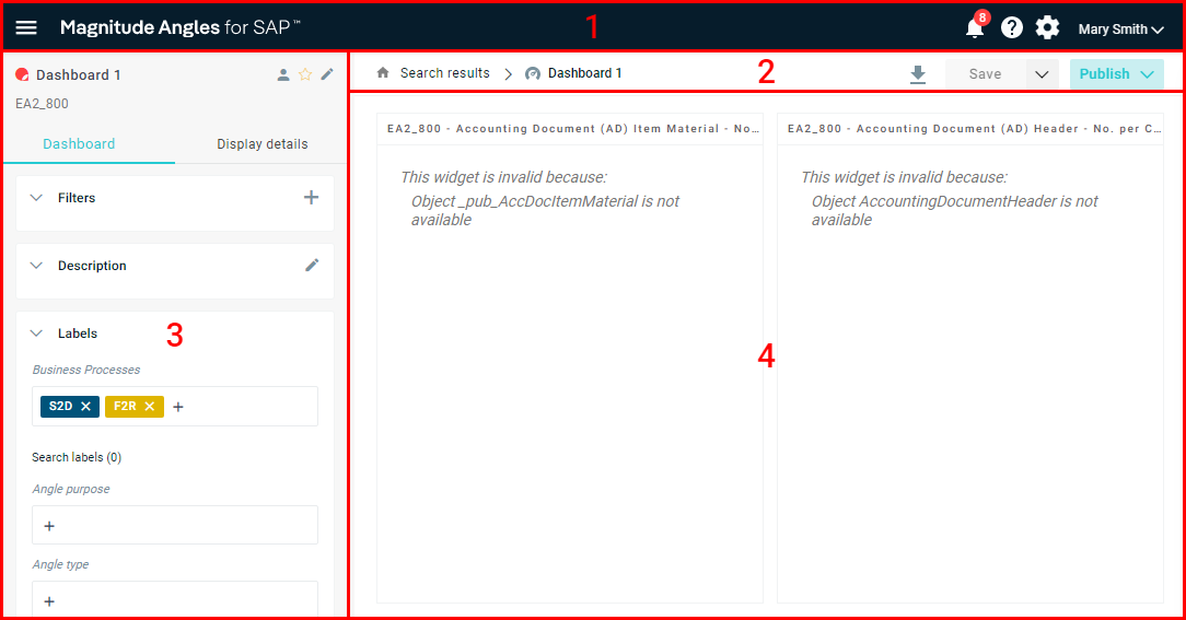 Dashboard results page – Angles SAP